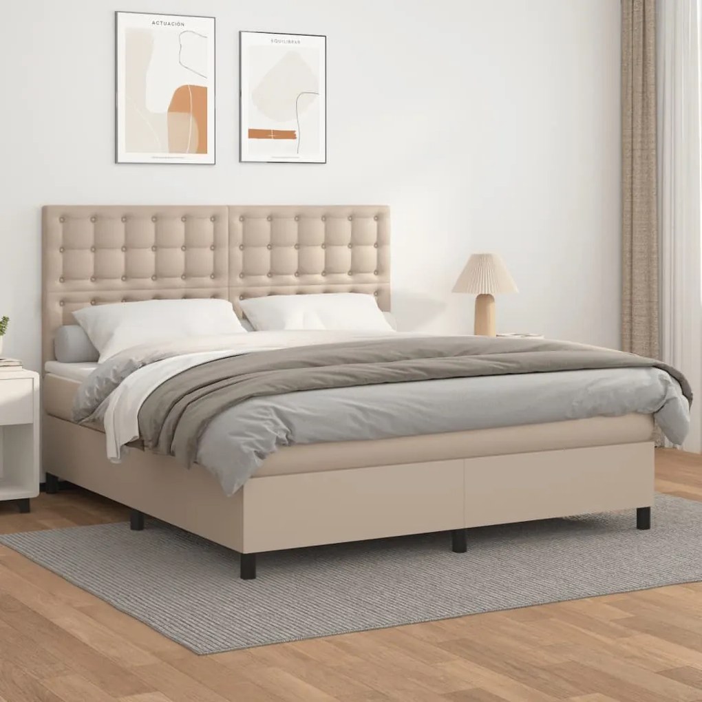Box spring postel s matrací cappuccino 160x200 cm umělá kůže