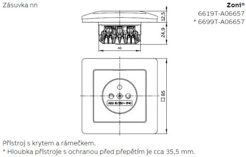 ABB Zoni zásuvka matná černá 6619T-A06657 237 s clonkami (2CHT196657A4237)