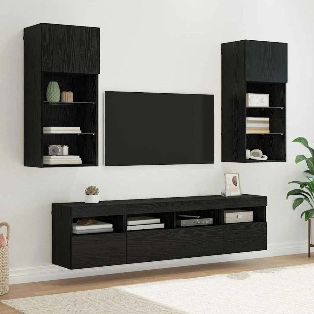 TV nástěnné jednotky s LED 5 ks Černý dub kompozitní dřevo 3402982