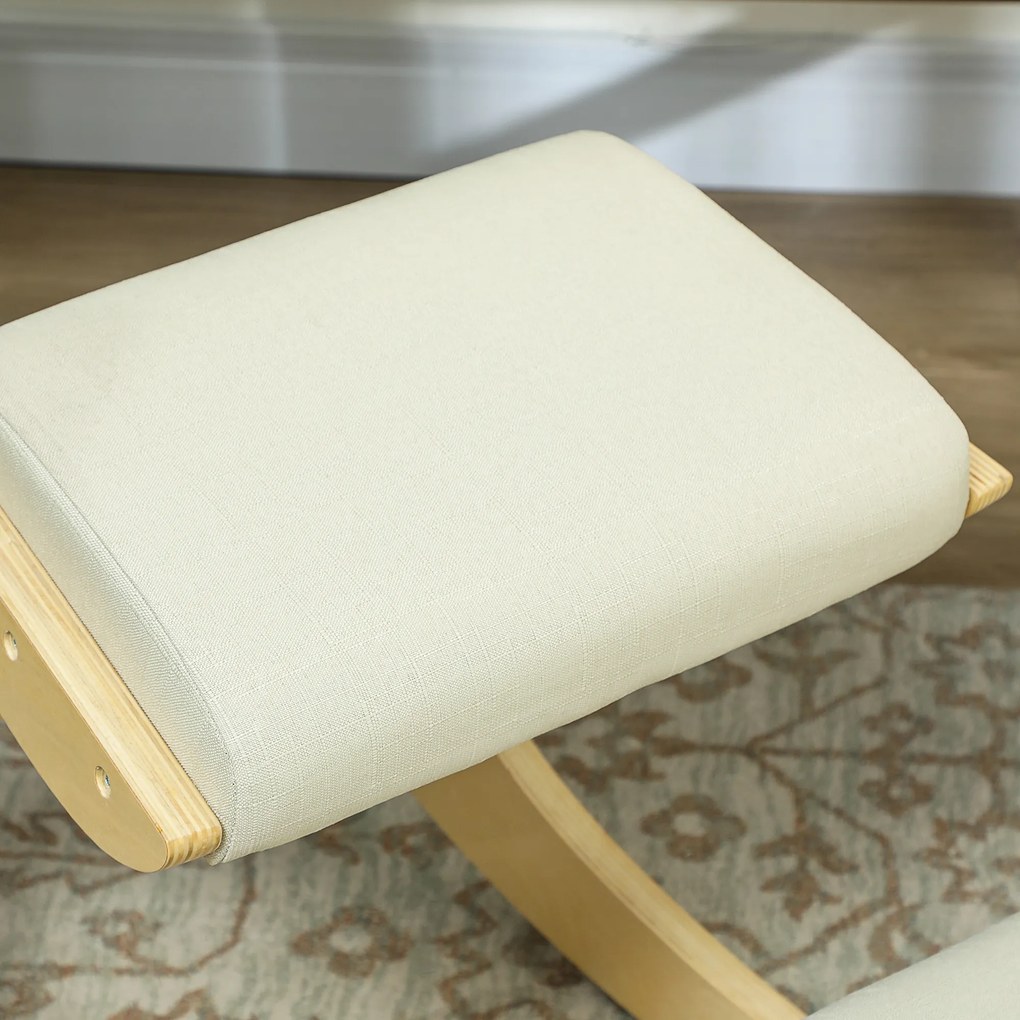 HOMCOM Křeslo na kolenou s houpacím mechanismem, ergonomické křeslo v lněné tkanině a břízovém dřevě, 55x85x55 cm, krémová