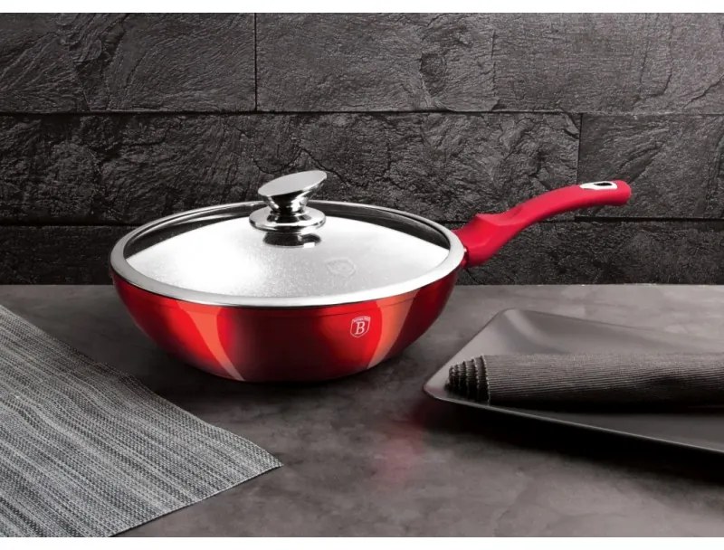 BERLINGERHAUS Pánev WOK s poklicí s mramorovým povrchem 28 cm Burgundy Metallic Line BH-1265