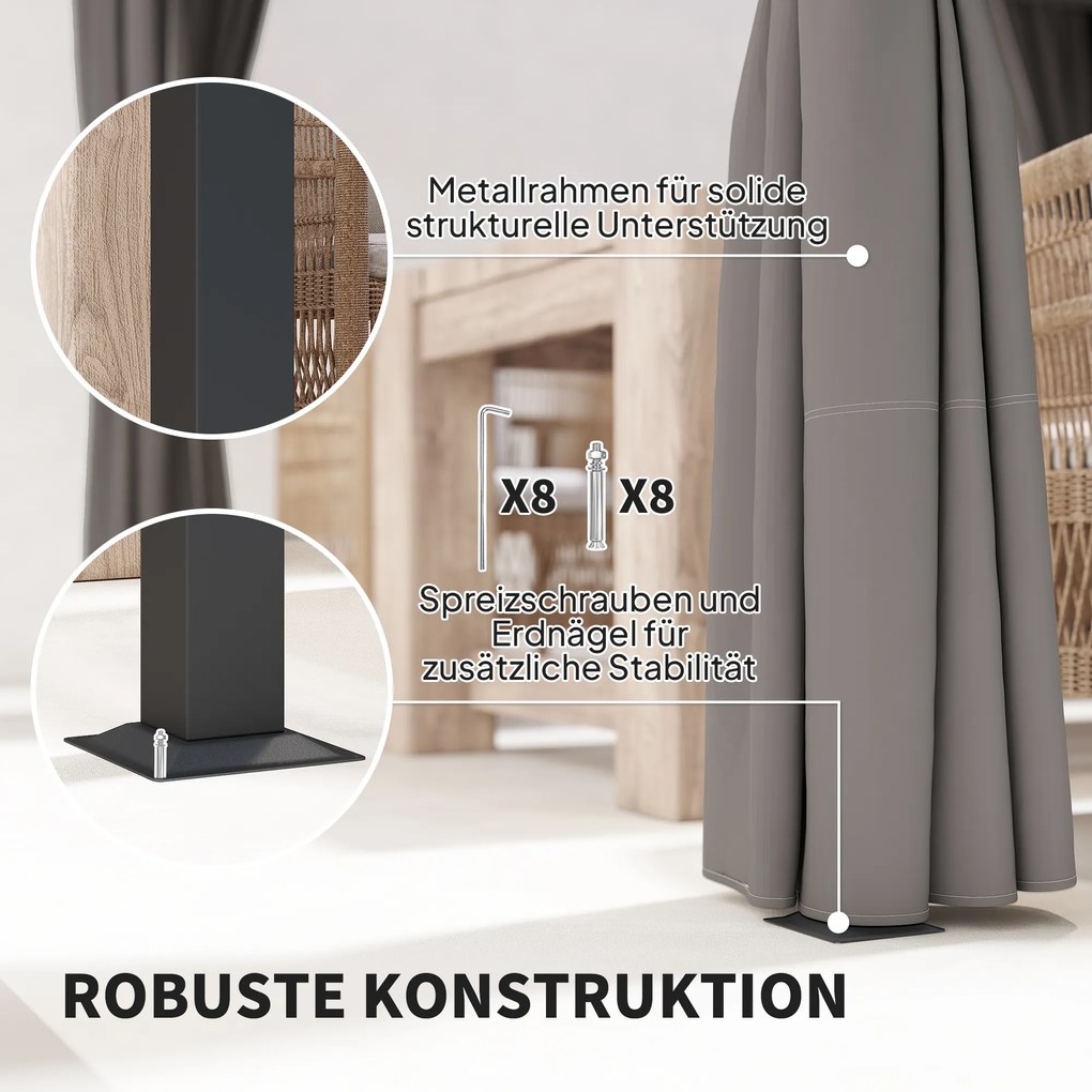 Pergola 3 x 3 m volně stojící zastřešení terasy s posuvnou střechou, 4 boční stěny světle šedá odolná proti UV záření