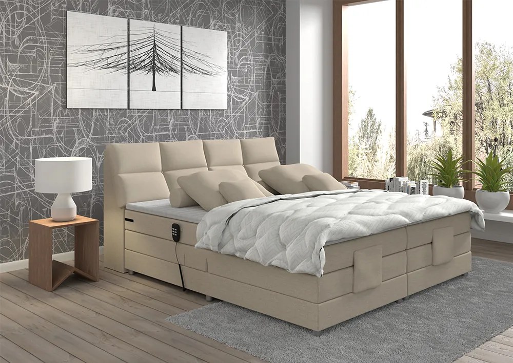 Elektrická polohovací postel, boxspring, béžová, 180x200, GERONA NEW