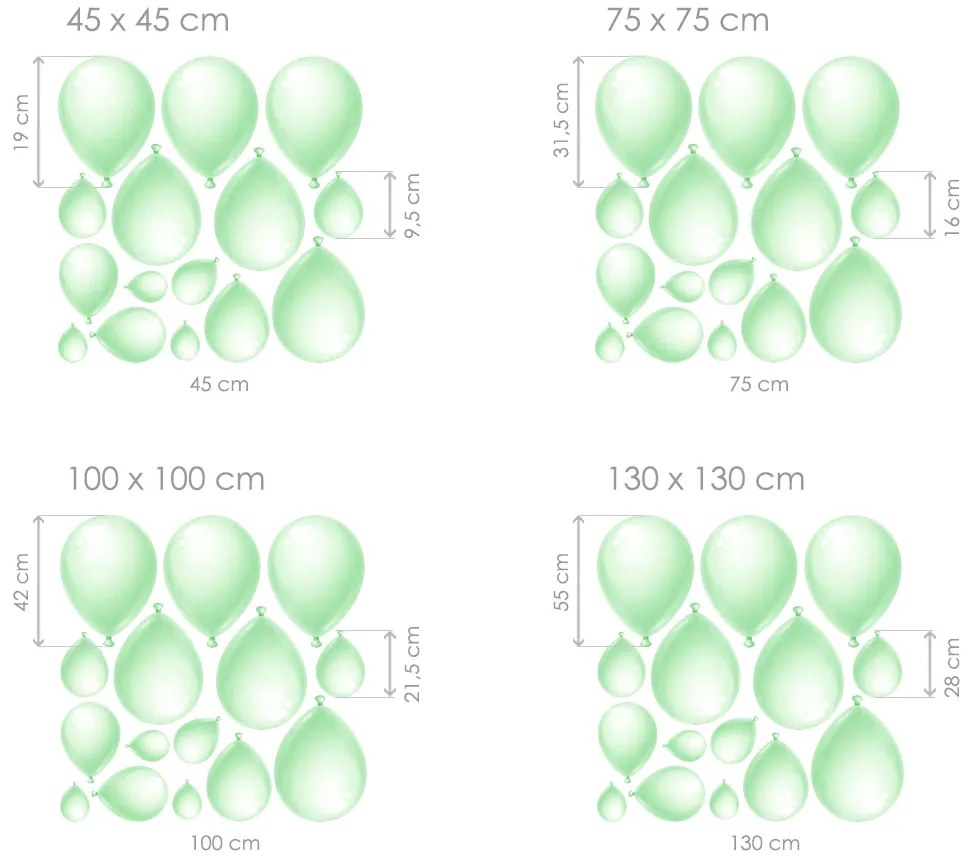 Zelené nafukovací balónky samolepky na zeď arch 45 x 45 cm