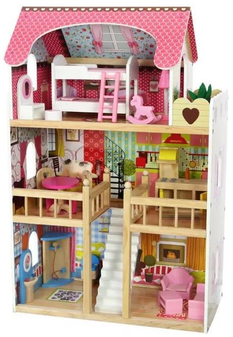EcoToys Dřevěný domeček Rezidence, růžová + 2 panenky ZA-4109