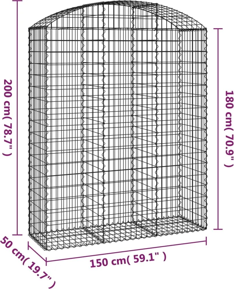 Klenutý gabionový koš 150 x 50 x 180/200 cm pozinkované železo 153459