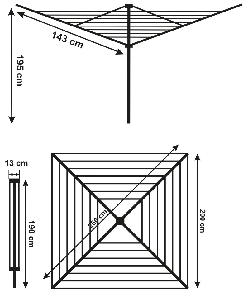 Erga Garden 5000, volně stojící 4-ramenný zahradní sušák na prádlo 200x200x195 cm, stříbrná-červená, ERG-SEP-10SUSOGRGAR50