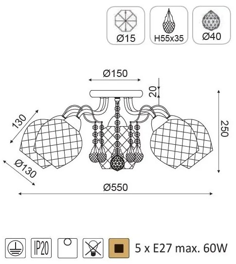 ACA DECOR Stropní svítidlo OPORTO max. 5x60W/E27/230V/IP20