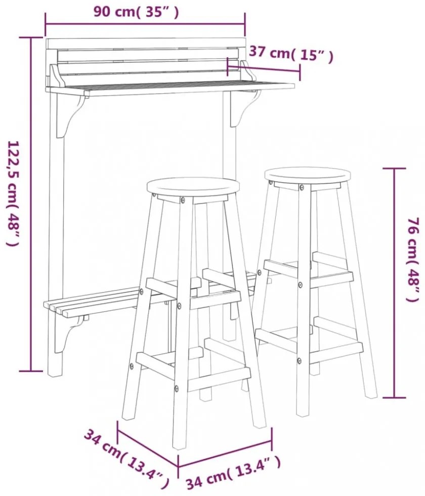 Balkonový barový set 3 ks Dekorhome
