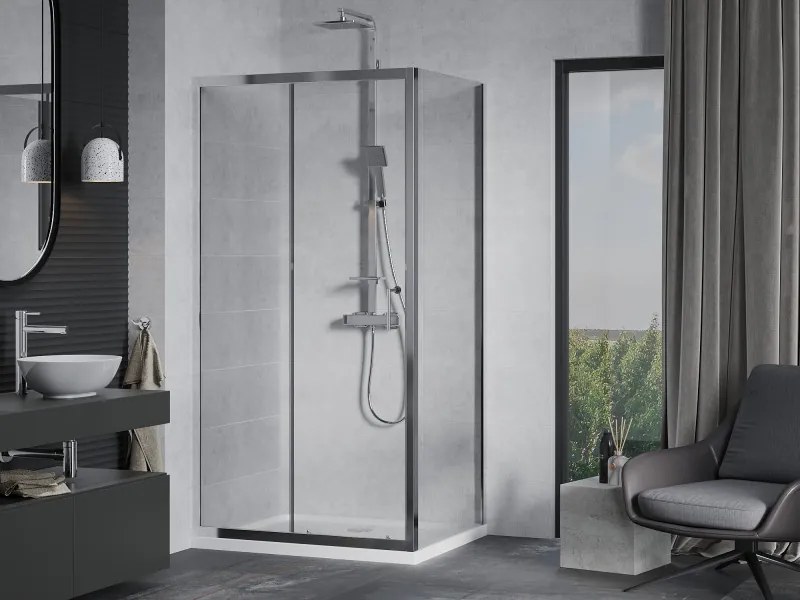 Mexen Apia posuvný sprchový kout 110 x 70 cm, 5mm sklo, chromový profil-čiré sklo + slim sprchová vanička 5cm, 840-110-070-01-00-4010