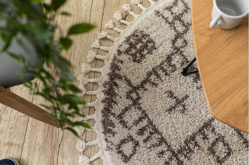 Dywany Łuszczów, Kusový koberec Berber Tanger B5940 cream and brown kruh, 160x160 (průměr) kruh, hnědá, obývací pokoj