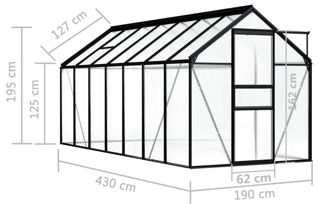 Skleník antracitový hliníkový 8,17 m² - Default Title