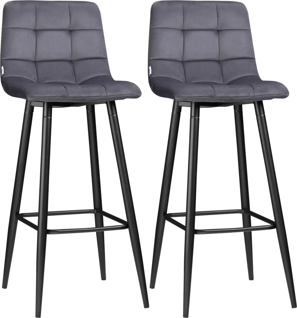 HOMCOM Set 2 Barových Židlí, Bistro Židle s Opěrkou Na Nohy, Barové Židle, Sametový Potah, Kuchyňské Židle, Sada Pultových Židlí se Železnými Nohami d