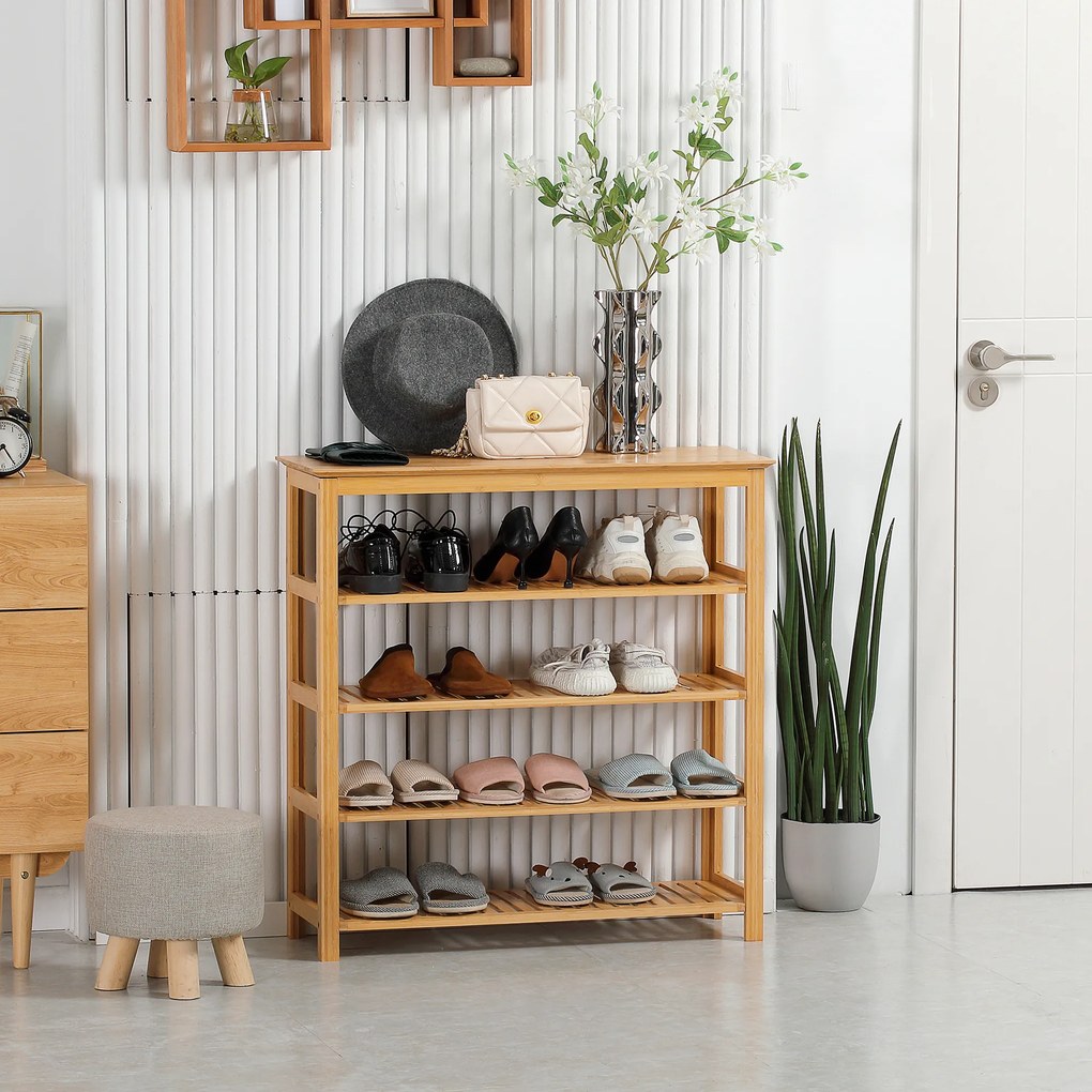 HOMCOM Věšák na boty 5 úrovní pro 20 párů bot Věšák na boty do předsíně z bambusu 80x29x82cm Příroda