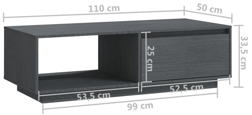 Konferenční stolek šedý 110 x 50 x 33,5 cm masivní borovice - Default Title