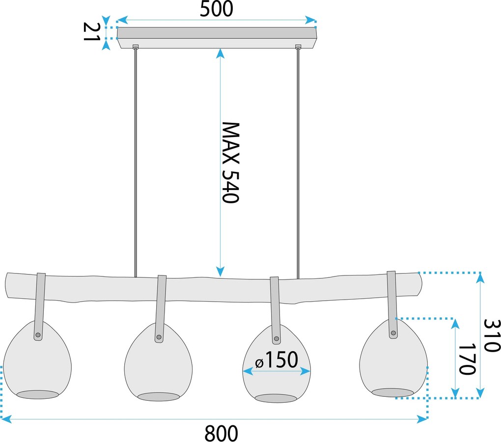 Toolight Toolight, stropní svítidlo 80cm, 4xE27, APP1775-4CP, hnědá-černá, OSW-09665