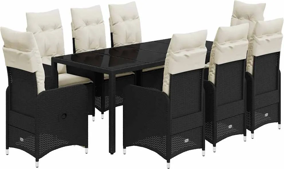 9dílný zahradní bistro set s poduškami černý polyratan 3276995