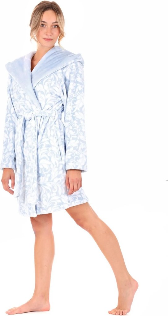 Krátký dámský župan s kapucí Flora ledově modrá 48 56 5203 - S