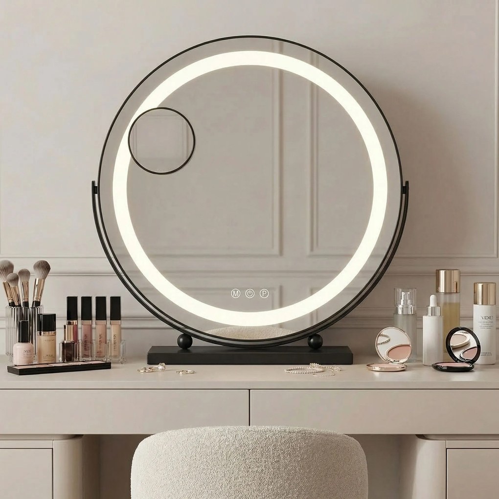 Rea MAKE-UP, kosmetické LED zrcadlo 40 cm v černém rámu k postavení, HOM-12020