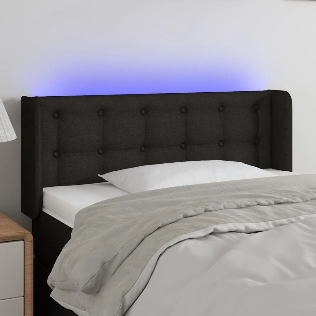 Čelo postele s LED černé 103 x 16 x 78/88 cm textil