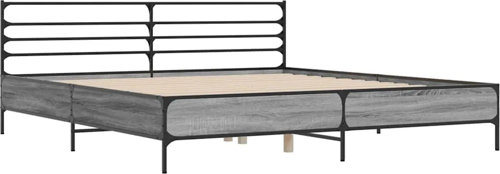 Rám postele šedý sonoma 200 x 200 cm kompozitní dřevo a kov 3280065