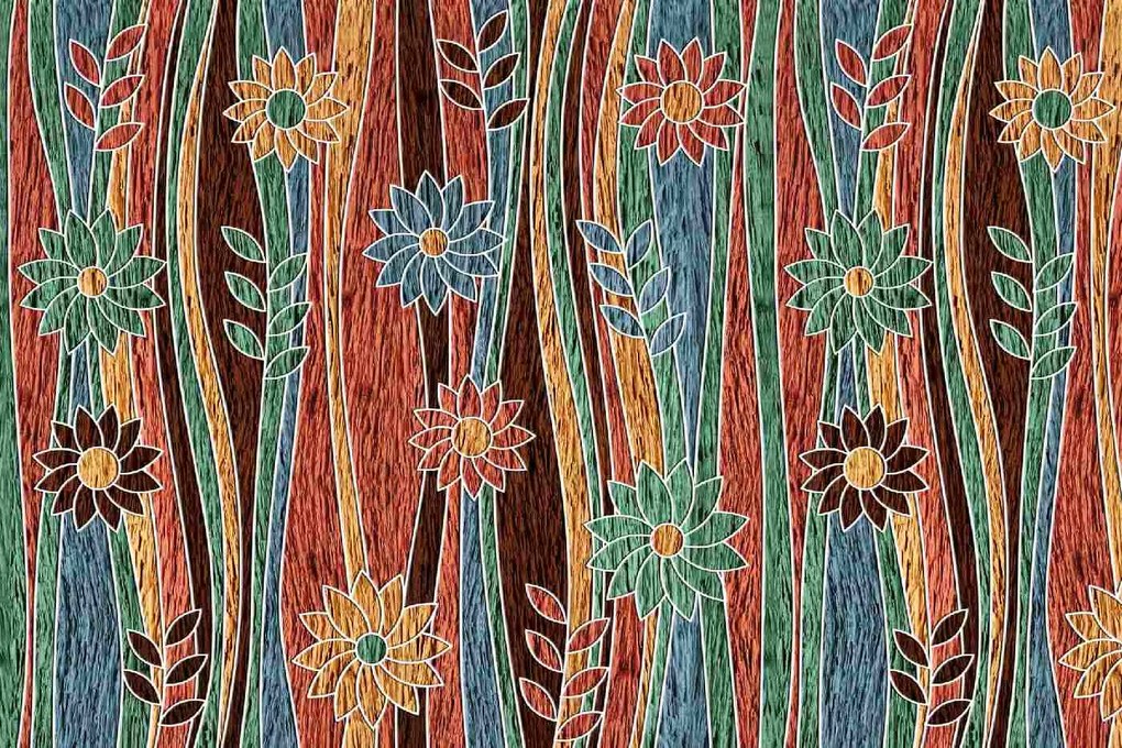 DIMEX | Samolepicí vliesová fototapeta na zeď Zahradní dekorativní vzor MA-5-1458 | 375 x 250 cm | zelená, modrá, červená, oranžová, hnědá