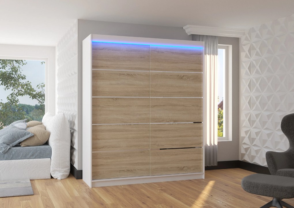 ADRK Furniture Posuvná skříň s LED osvětlením SPECTRA 180