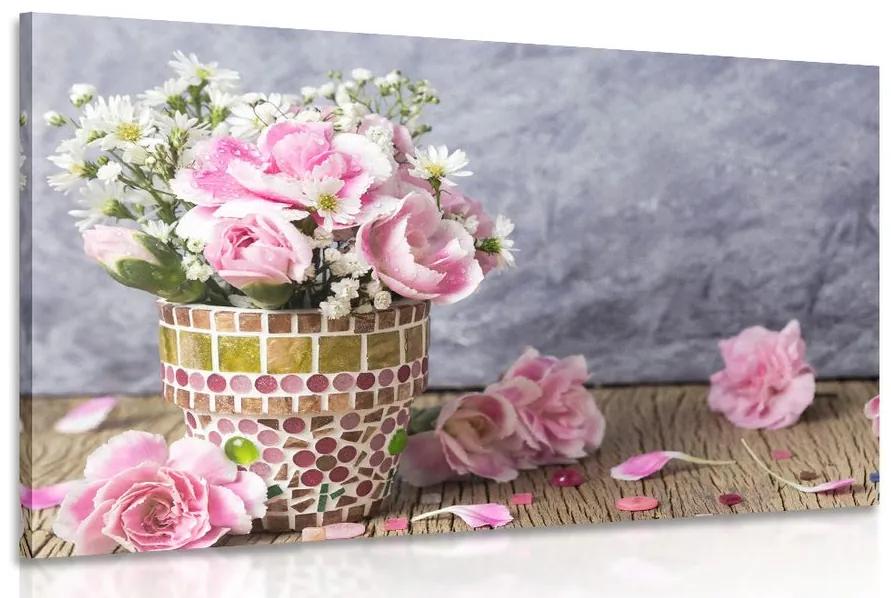 Obraz květiny karafiátu v mozaikovém květináči Varianta: 120x80