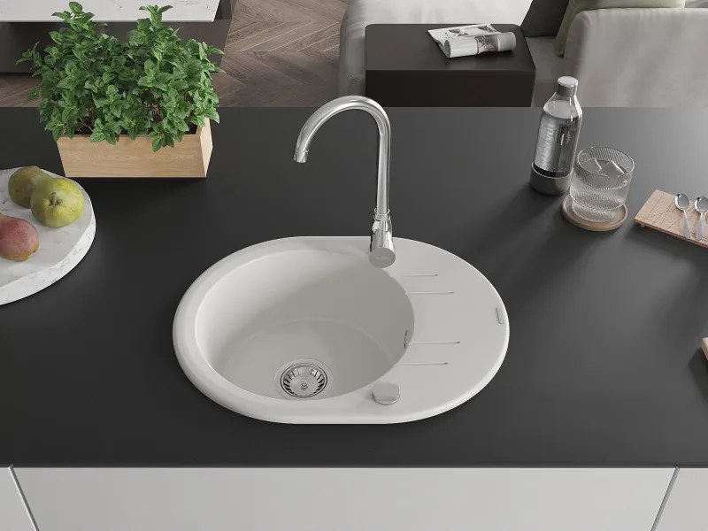 Mexen Kevin, granitový dřez 586x458x190 mm, 1-komorový, bílá, 6517581005-20