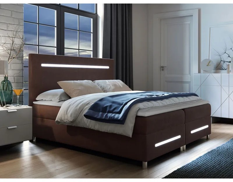 Kontinentální postel Trunida LED, Rozměr postele: 160x200, Barva:: ekokůže Soft 017 (bílá)