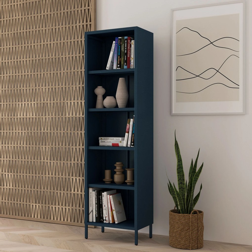 Regál plytký otevřený na knihy na nožičkách námořnická modrá, 500x1800x350 mm: MARIO Modern