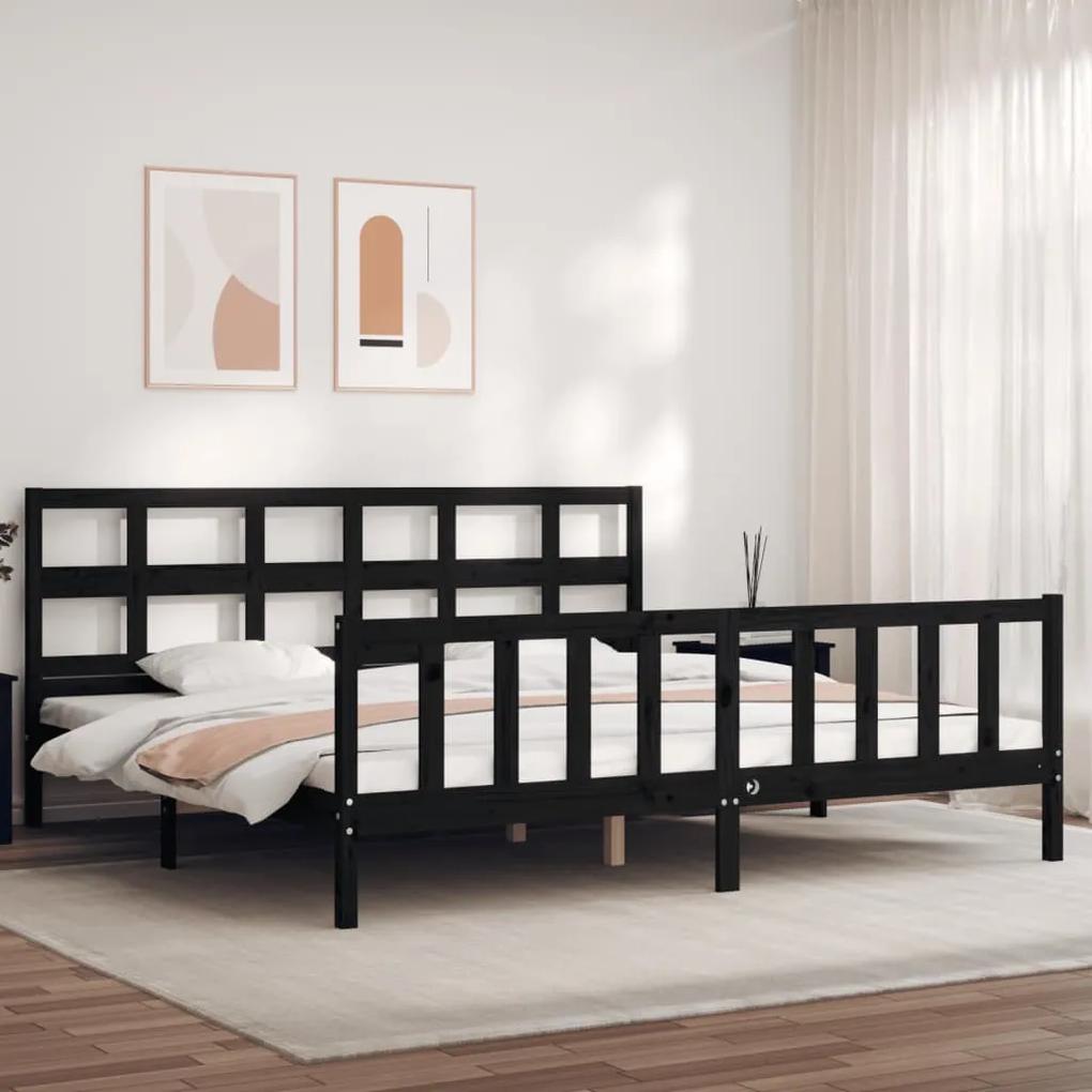 Rám postele s čelem černý Super King Size masivní dřevo,  3193030