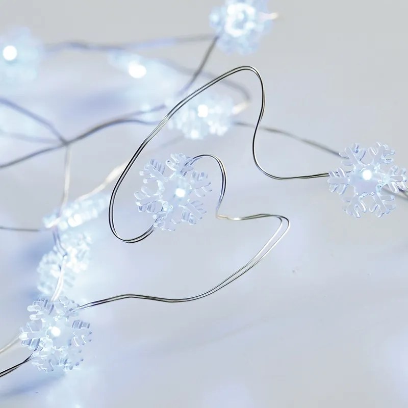 ACA Lighting LED dekorační girlanda - sněhové vločky, studená bílá barva, 200 cm, IP20, 2x baterie AA