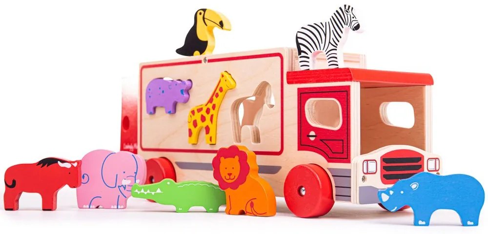 Bigjigs Toys Dřevěné auto se zvířátky safari
