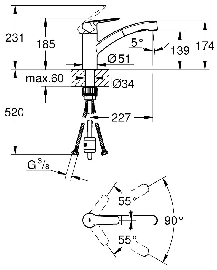 GROHE Start - Páková dřezová baterie s výsuvnou sprchou, chrom 30307001