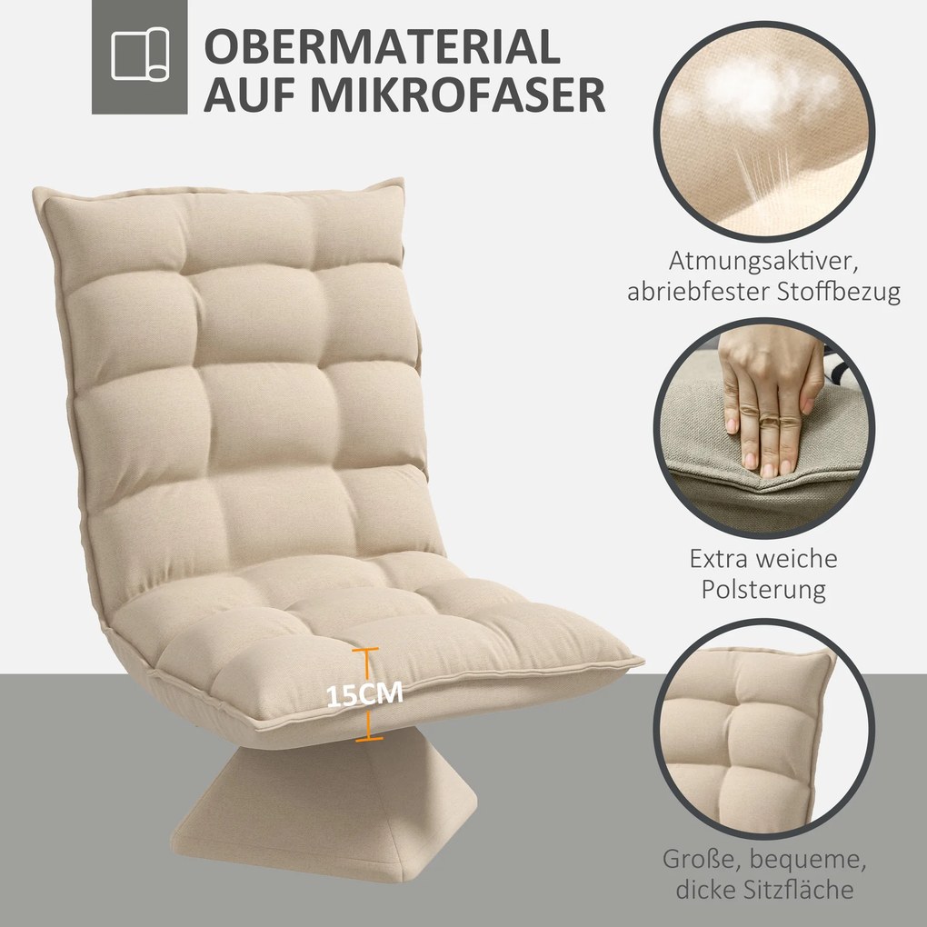 HOMCOM Podlahové křeslo Nastavitelná pohovka, otočná, meditační židle, čalouněná, polohovací, Líná pohovka, Beige