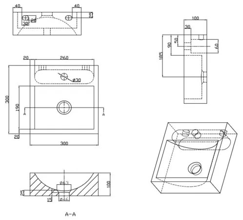 Sapho - Závěsné umyvadlo BLOK 30x30 cm antracit