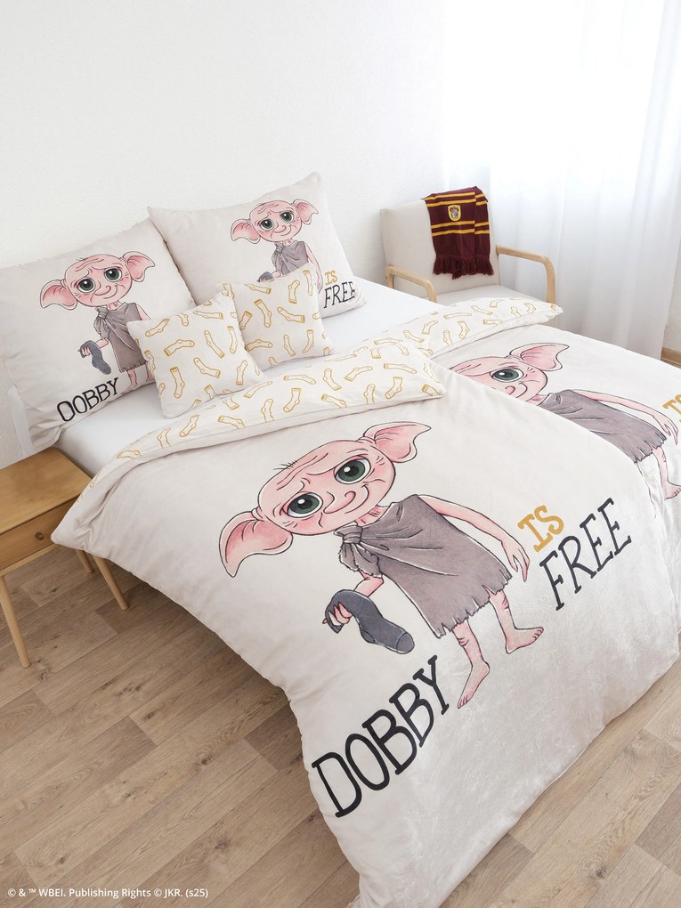 MK Lůžkoviny Prodloužené mikroplyšové povlečení Harry Potter - Dobby 140 × 220 cm, 70 x 90 cm