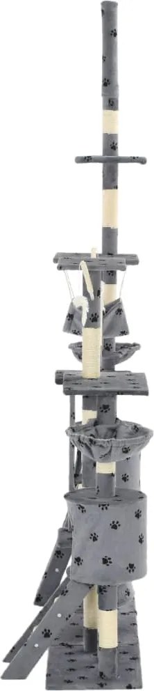 Škrabadlo pro kočky sisalové sloupky 230-250 cm šedé s tlapkami 170618