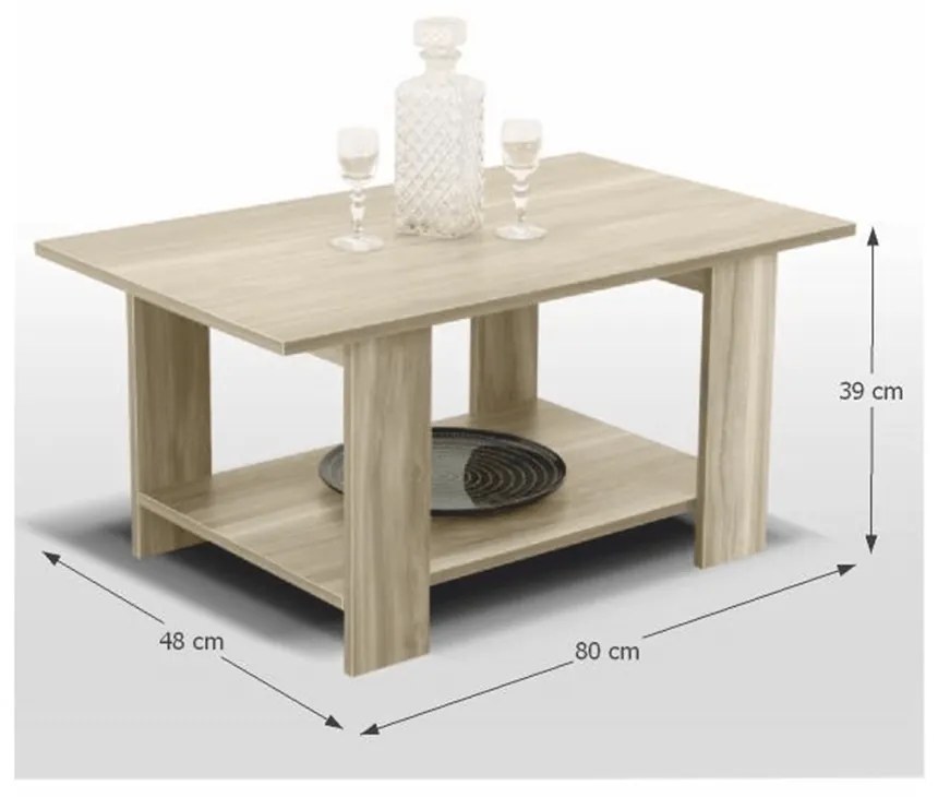 Konferenční stolek, dub sonoma, s policí, 90×60×45 cm, Tempo Kondela DEREK