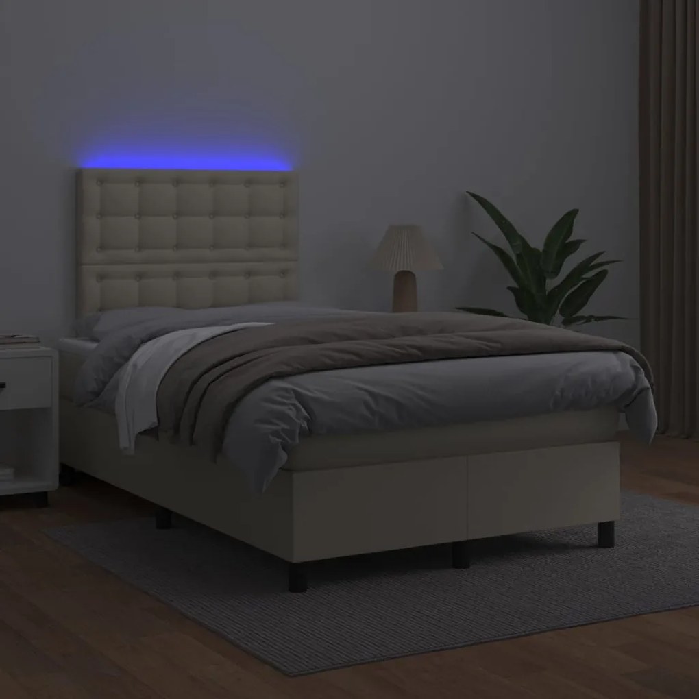 Box spring postel s matrací a LED krémová 120x200 cm umělá kůže 3135935