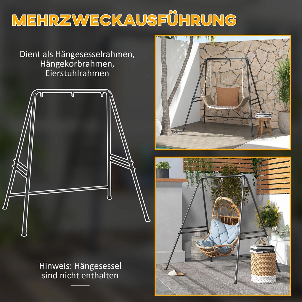 Outsunny Houpací Křeslo Stojan Houpací Síť z Oceli pro Houpací Křeslo max. 150 kg Nosnost pro Vnitřní i Venkovní Použití Černá 178 x 143 x 180 cm