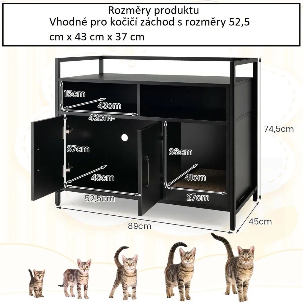 Costway Skříňka na kočičí toaletu s dvířky, černá PV10236DK