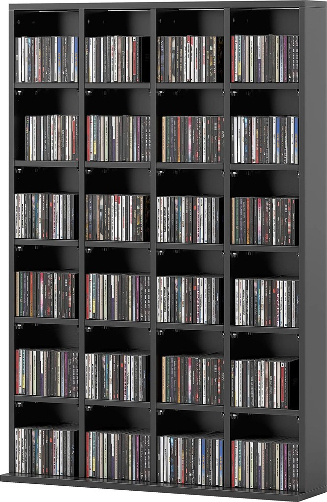 HOMCOM Knihovna na CD a DVD, Multimedia Skříň se 24 Přihrádkami, max. Kapacita 480 CD/312 DVD, Dřevěná Knihovna s Nastavitelnými Policemi, 89 x 20 x …