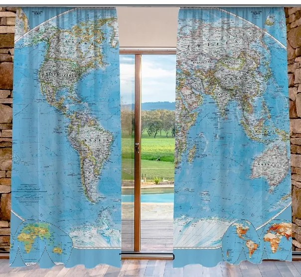Zatemňovací závěsy black out 3D efekt 2x130x250cm - Mapa