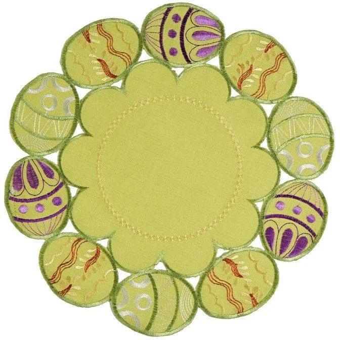 Škodák Velikonoční ubrus vyšívaný vzor 014 malovaná vajíčka - kulatý Ø 30 cm