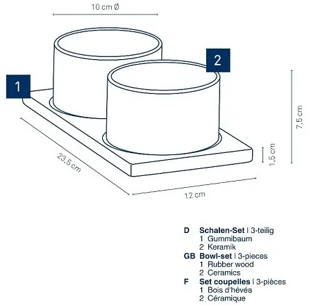 KELA Sada misek Gunten porcelán černý 3 kusy 23,5x12,0x7,5cm 10,0cm KL-10069