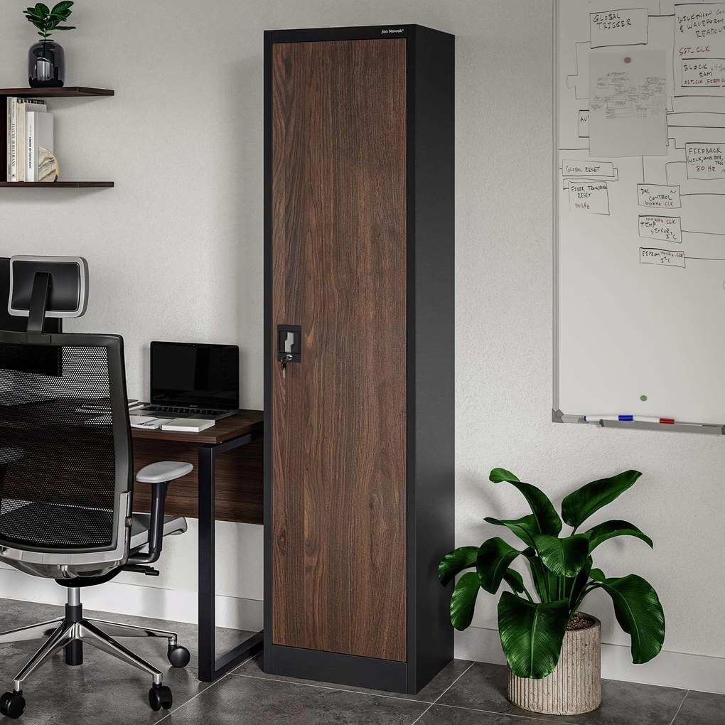 Kovová kancelářská skříň na spisy a dokumenty, antracit/ořech, 450x1850x400 mm: ALEX Eco Design