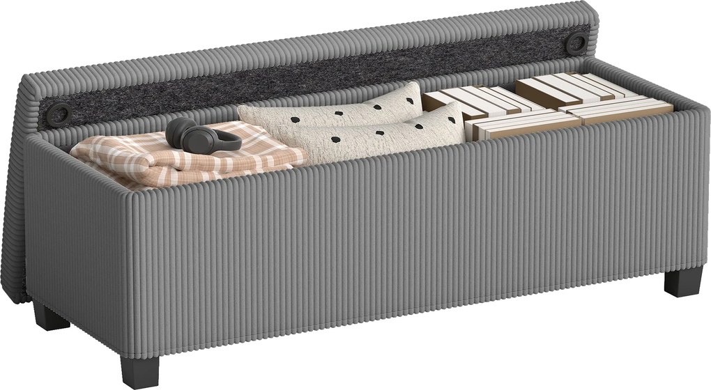 HOMCOM manšestrová lavice s úložným prostorem 84 l s víkem, šedá — 112 × 42 × 40 cm | Aosom
