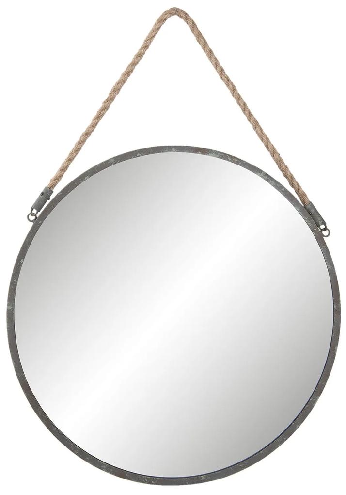 Kulaté kovové zrcadlo na jutovém provazu - Ø 45*1cm